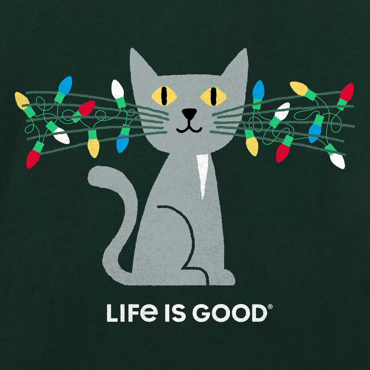 Life is Good. Women's Lit Up Cat Long Sleeve Crusher Vee, Treeline Gre ...